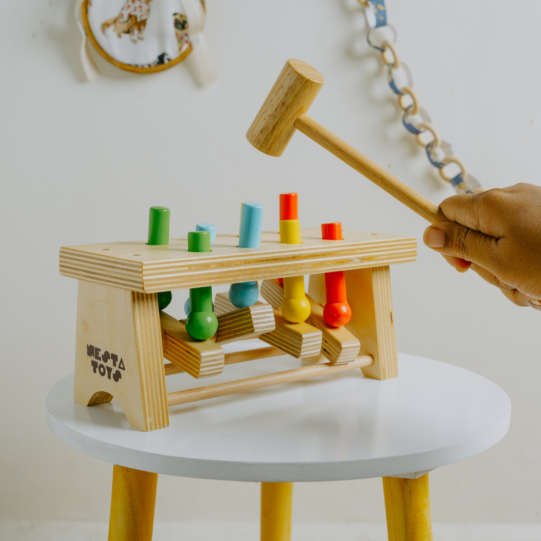 Pounding Bench Wooden Toy with Hammer – NESTA TOYS