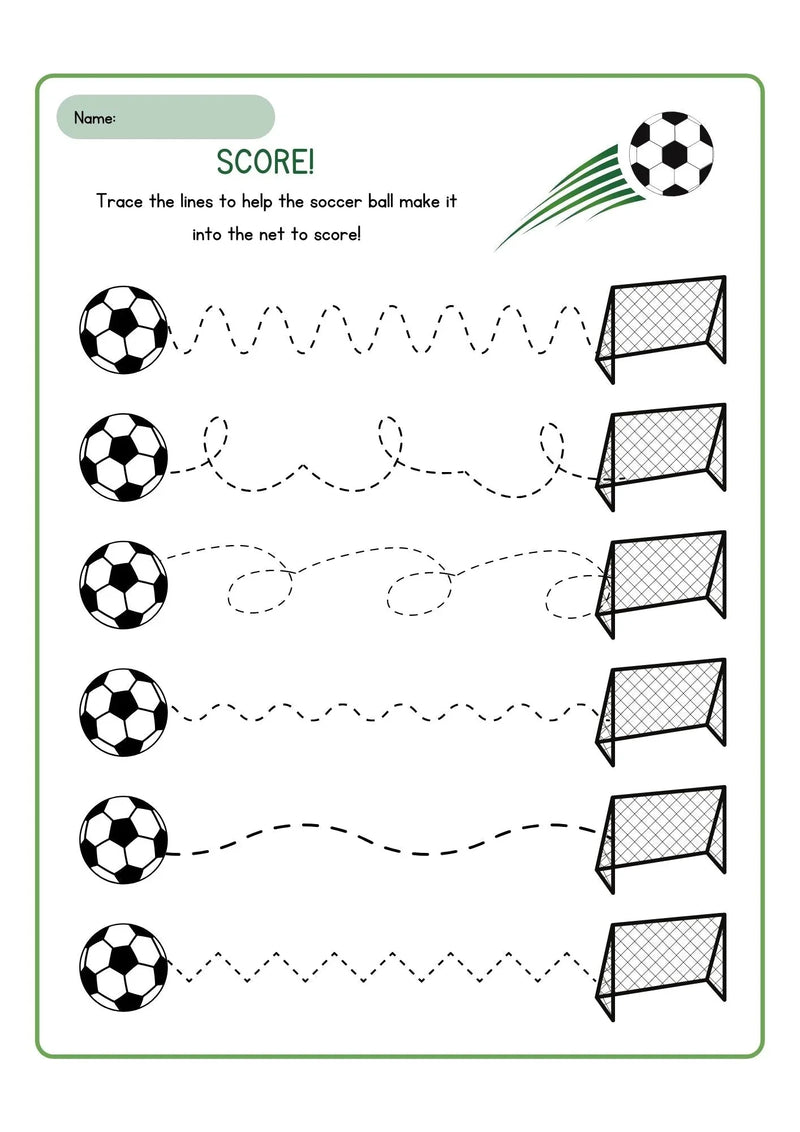 Trace the Lines to Help the Soccer Ball Score Worksheet – nestatoys