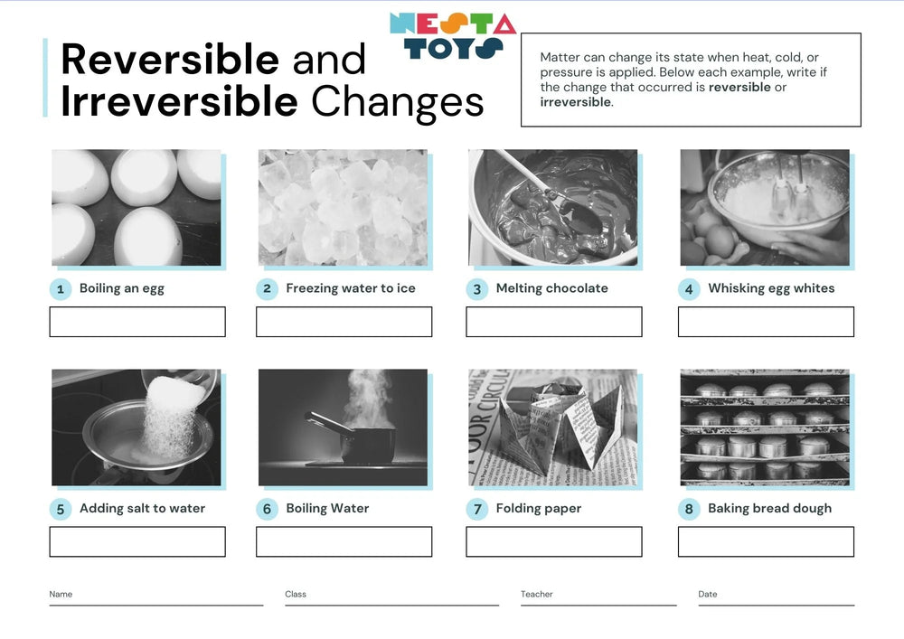 Identify Reversible and Irreversible Changes - Activity Sheet for Kids ...