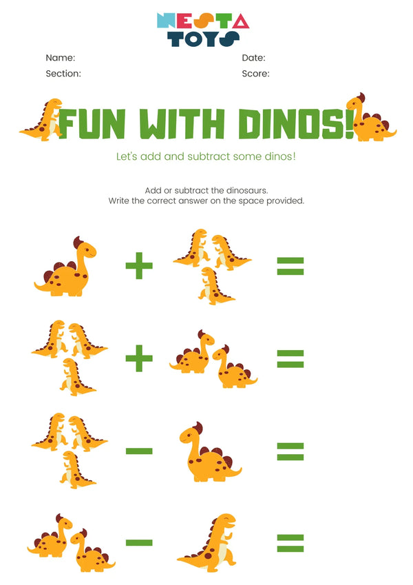 Add or Subtract the Dinosaurs - Fun Math Activity Sheet for ...