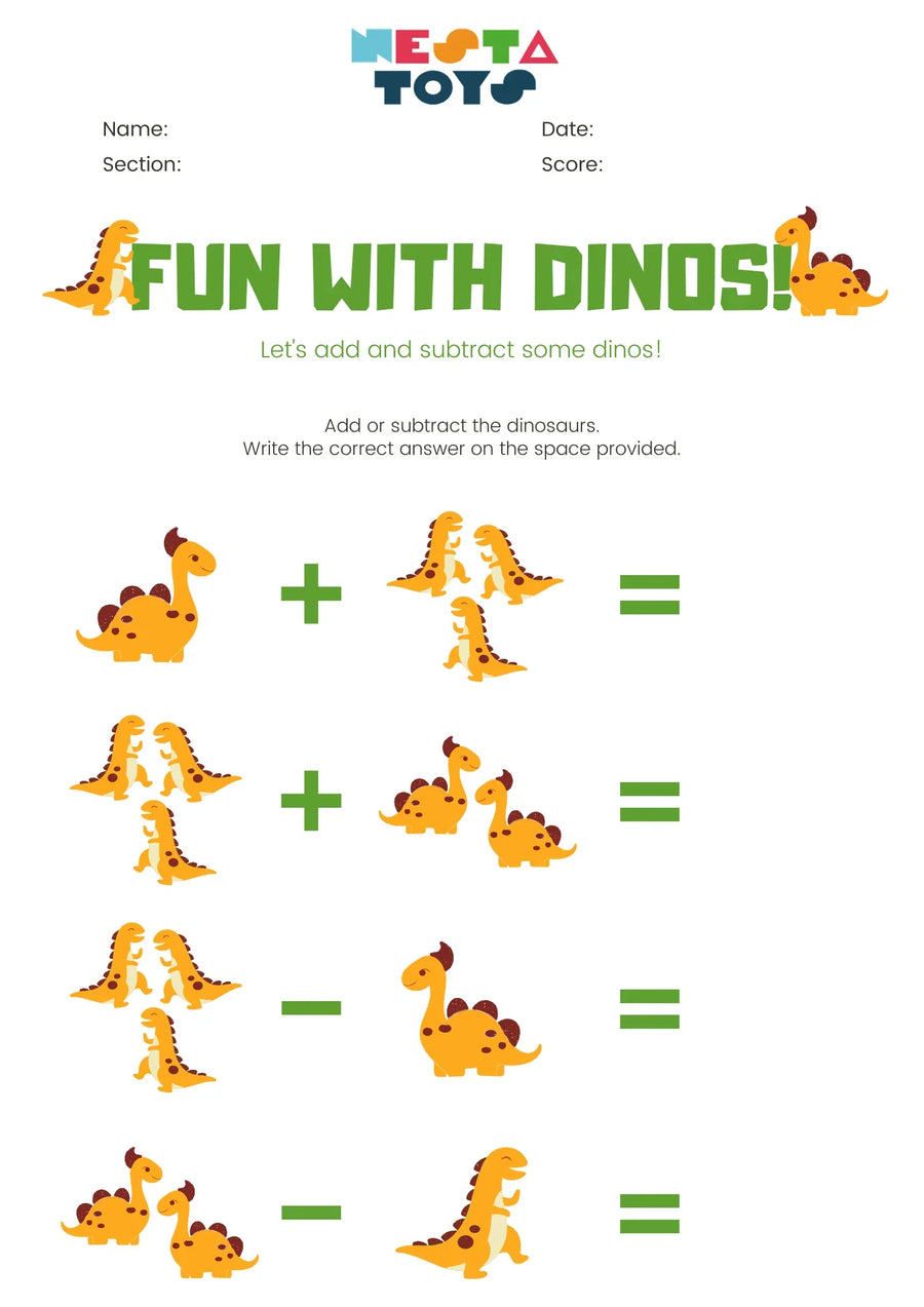 Add or Subtract the Dinosaurs - Fun Math Activity Sheet for ...