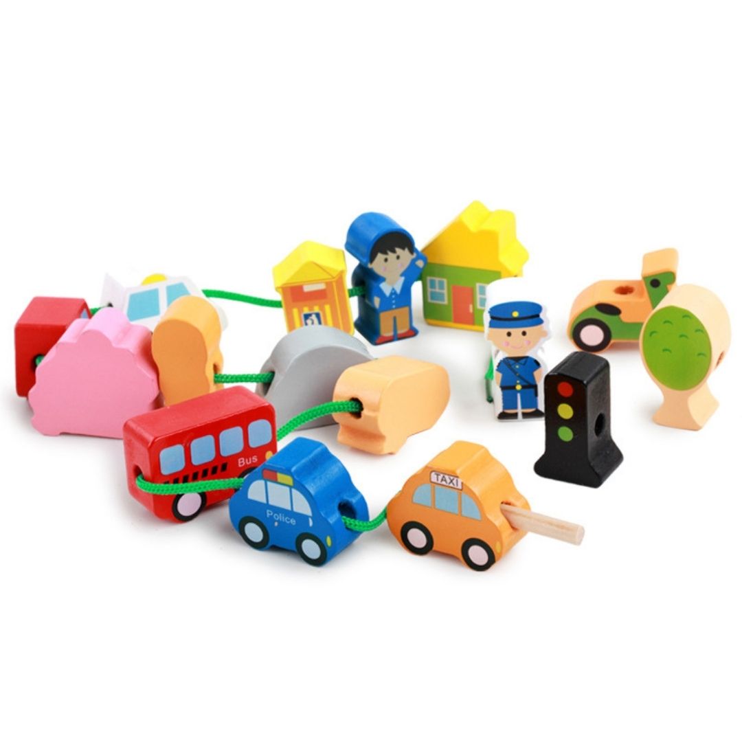 Wooden City Traffic Building Blocks | Lacing Threading Toys – nestatoys